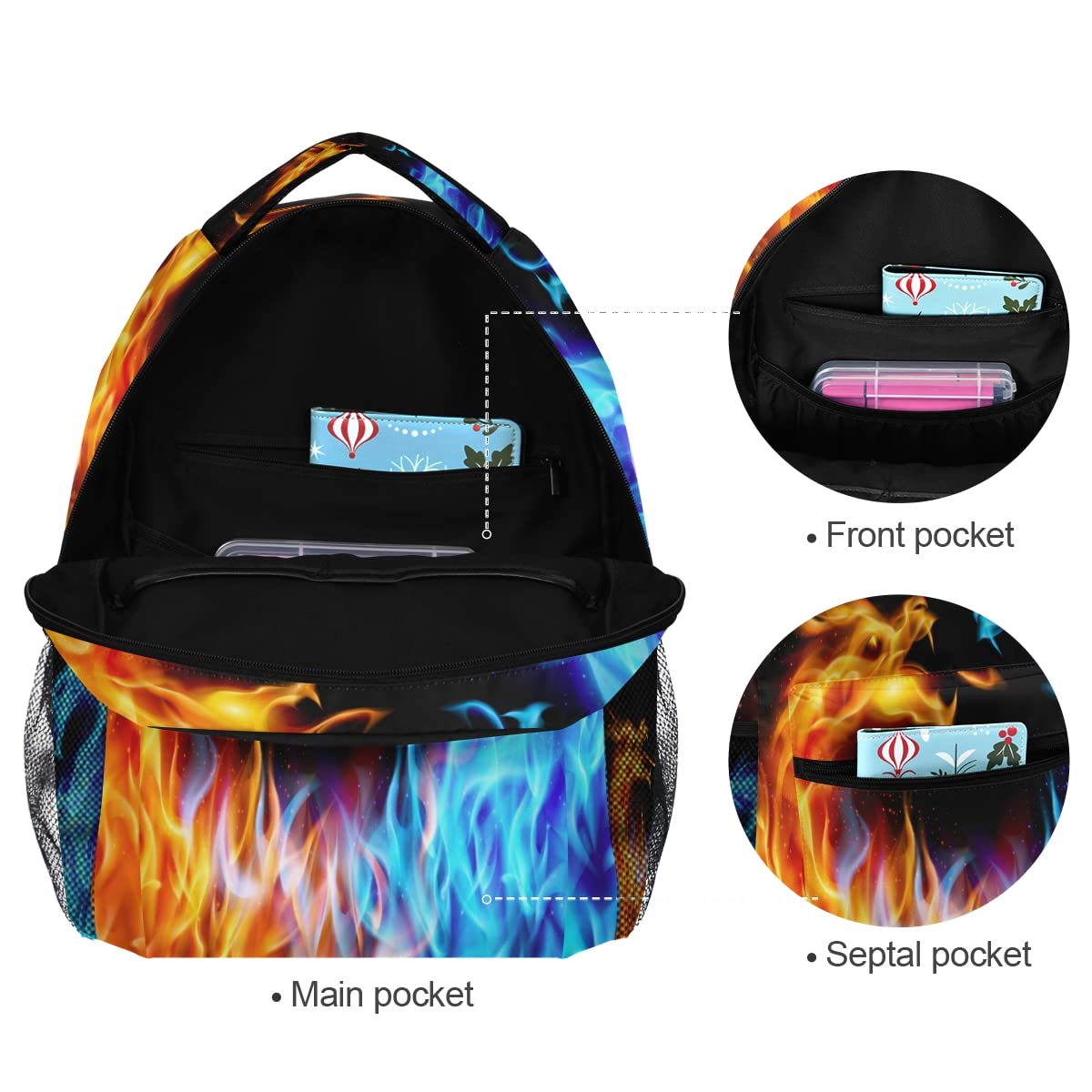 Custom Blue And Red Fiery Dragons School Backpack Personalized Your Name Text Bookbag for Boys Girls Teens Casual Travel Bag Computer Laptop Daypack