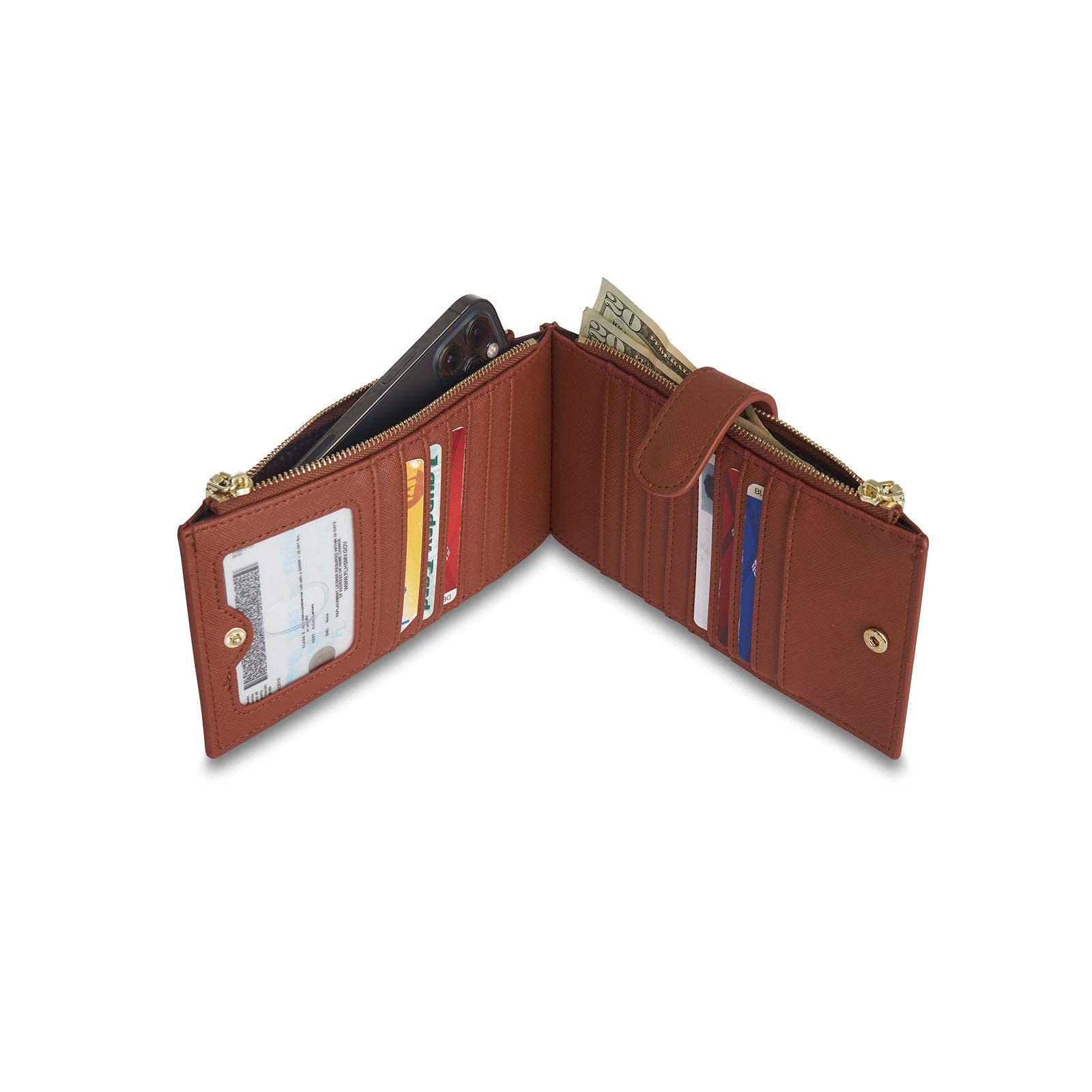 Maze Exclusive RFID Blocking Wallet for Women | Attractive Design with Genuine Leather, Zipper Pocket, Bifold Feature | Hold and Protect Your Cards Everywhere You Go (Brown)