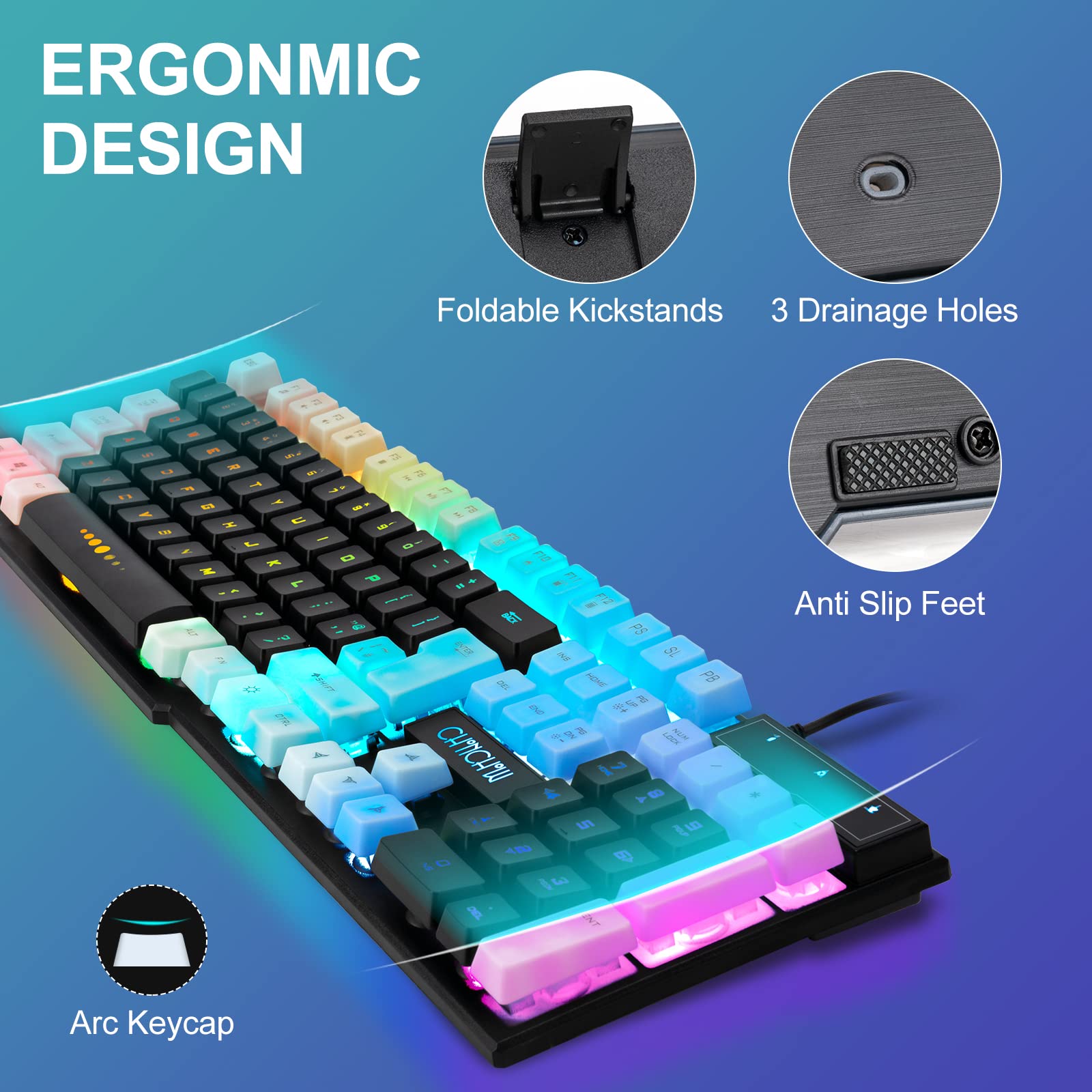 CHONCHOW Wired Gaming Keyboard RGB Backlit, Metal Panel Mechanical Keyboard Blue Switch 104key Anti-ghosting for Windows,Mac OS, PC Games (Black)