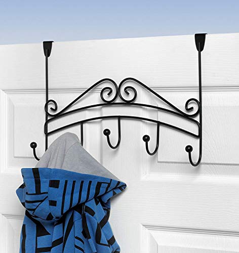 Spectrum Diversified Yorkshire Over The Door 5 Hook Rack for Hanging Entryway Kitchen and Bathroom Organization, Black