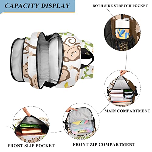 Glaphy Cute Monkey Backpack School Bag Lightweight Laptop Backpack Student Travel Daypack with Reflective Stripes