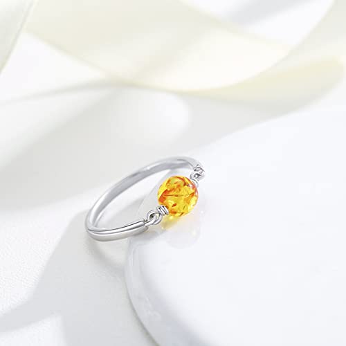 CUOKA MIRACLE Amber Rings Bead Rings 925 Sterling Silver Amber Bead Rings Honey Amber Adjustable Rings for Women