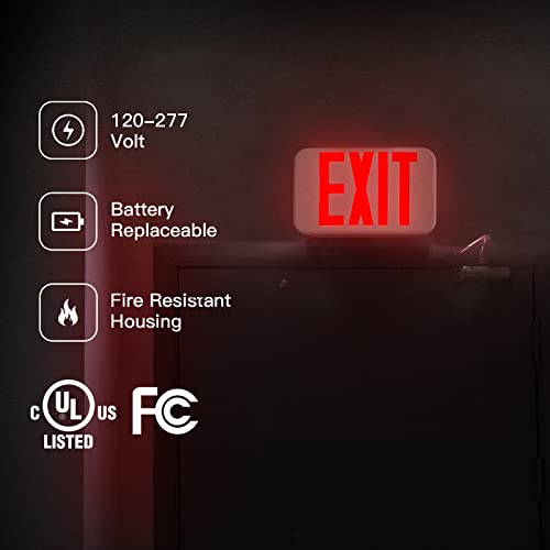 FREELICHT 6 Pack Emergency Light, Emergency Lights for Business + 6 Pack Red LED Exit Sign with Battery Backup