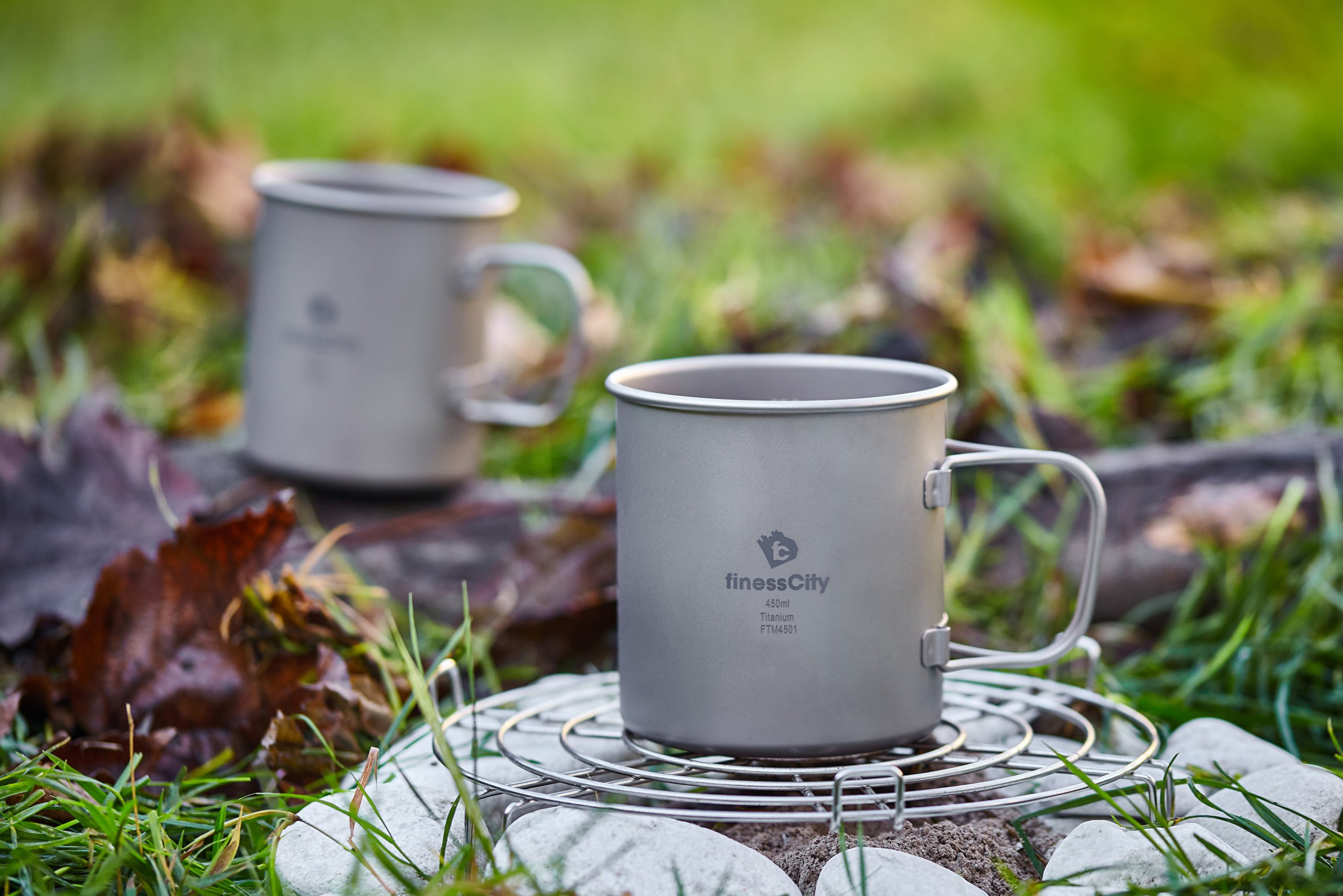 Camp Mug (450ml/ 600ml) With & Without Lid, Strong Lightweight Camping Mug/Pot with Measurement Marks, Folding Titanium Cup for Backpacking/ Hiking/ Camping in Cloth Case (Mug Without Lid, 450ml)