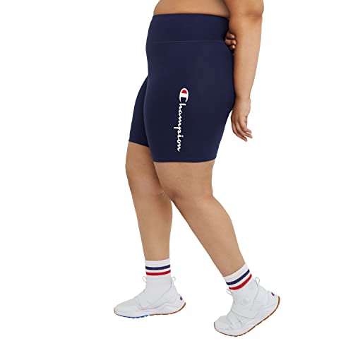 Champion Bike, Authentic, Moisture Wicking, Bikers Shorts for Women, Athletic Navy Script, 2X Plus