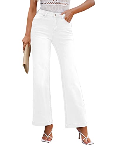 luvamia Wide Leg Jeans for Women High Waisted Baggy 90S Jeans Distressed Stretchy Denim Pants Trendy High Rise Jeans for Women Western Wear for Women Baggy Jeans Women Brilliant White Size US 18
