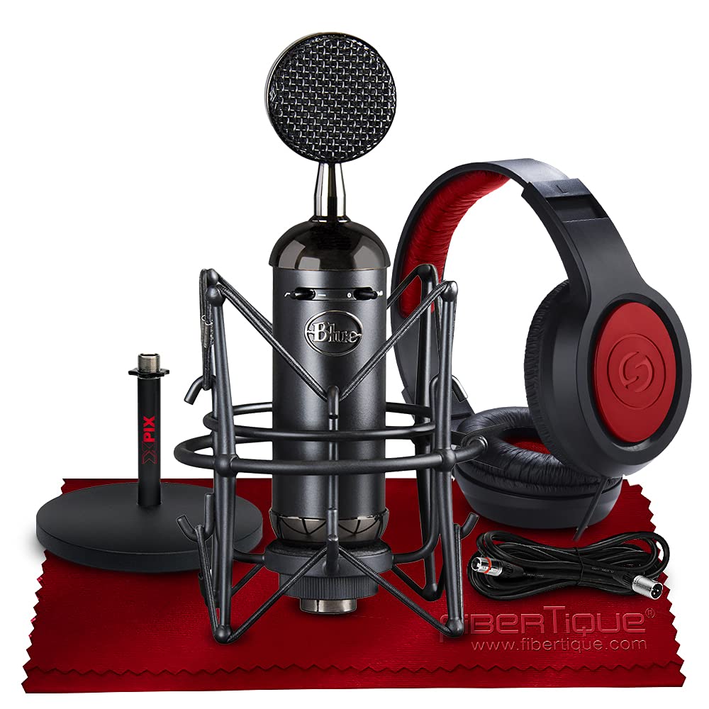 Blue Blackout Spark SL XLR Large-Diaphragm Cardioid Condenser Microphone - Recording and Streaming, Shockmount & Case + Basic Bundle Xpix Mic Stand, Sr360 Headphones & More
