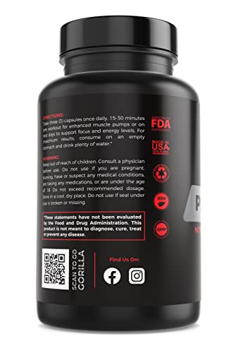 Gorilla Gulps - Primal Pump Nitric Oxide Supplement Nootropic 1500mg Nitrosigine L Arginine & Beet Root for Muscle Growth, Pumps, Blood Flow, Energy & Focus - Max Strength Pre Workout N.O. Booster