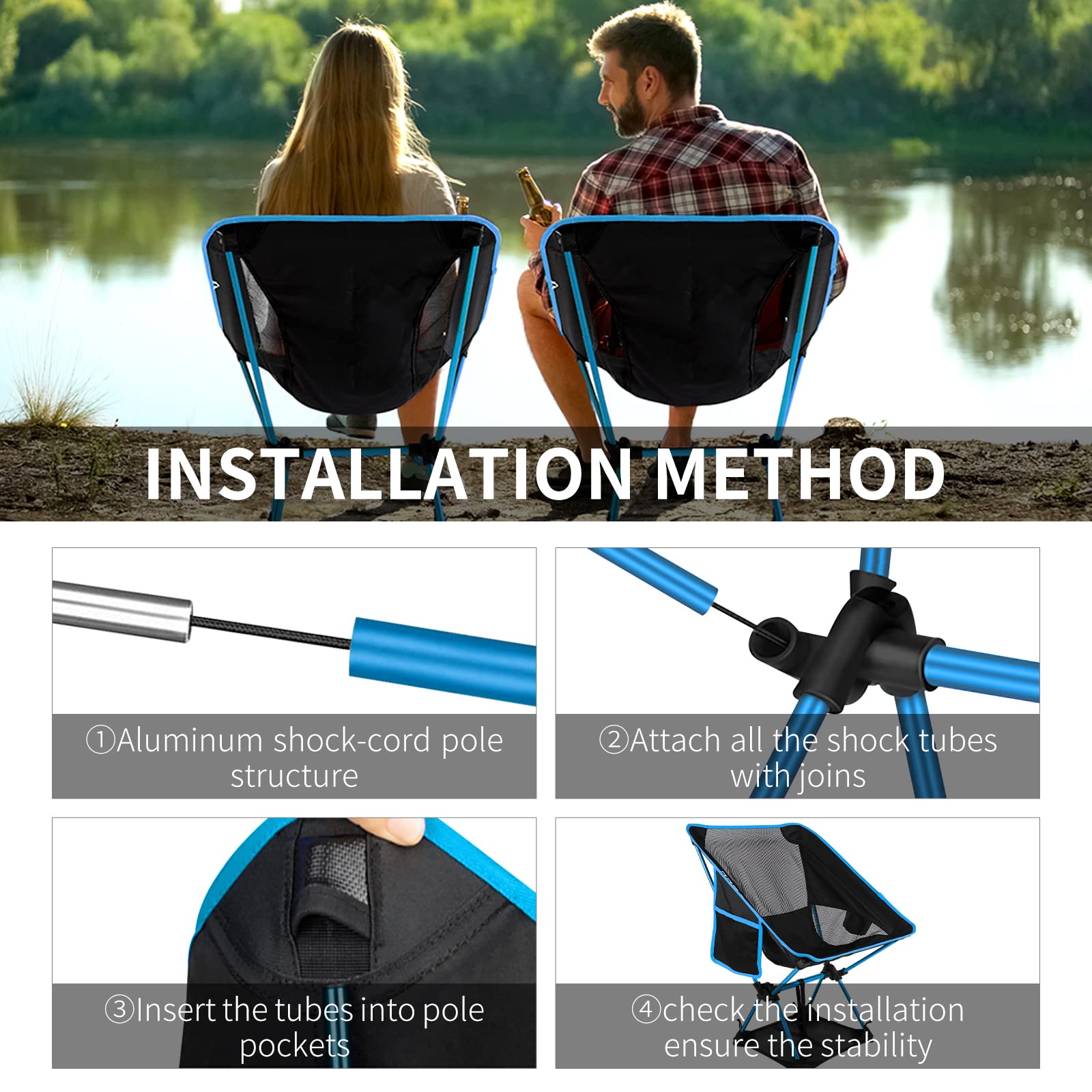 CAMPFEEL Camping Chairs Compact Portable Folding Chair,Heavy Duty 230lb Capacity with Side Pockets Packable Lightweight Backpacking for Hiking/Picnic/Beach
