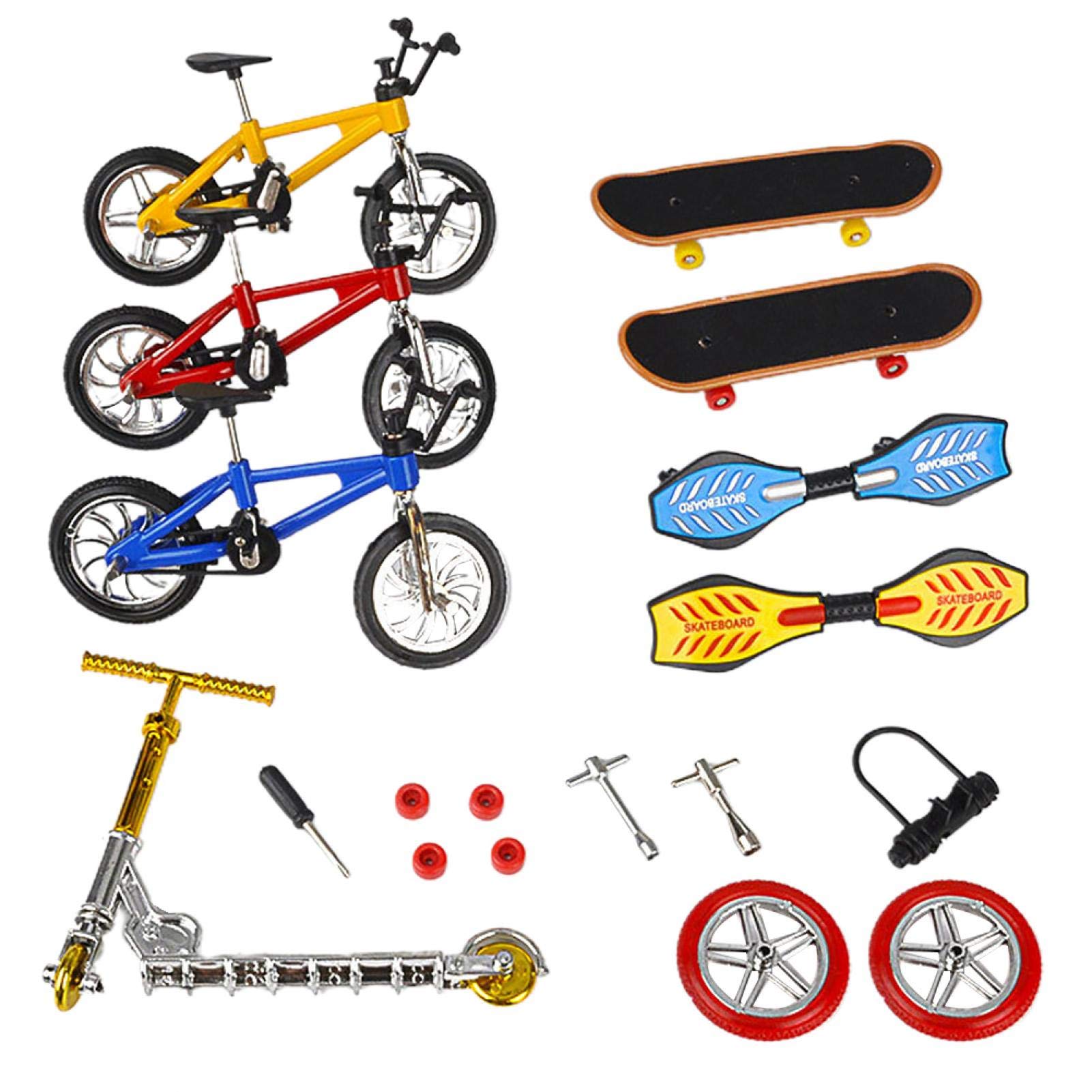 NSVJVY 18 Pieces Mini Finger Toys Skatepark Set Finger Skateboards Finger Bikes Scooter Tiny Swing Board Fingertip Movement Favors Replacement Accessories (Size:18PCS)