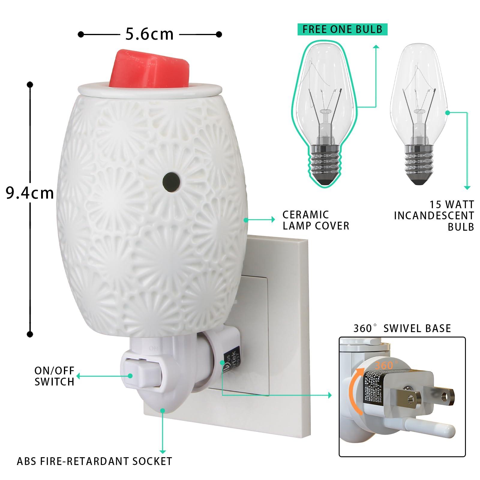 StarMoon Plug in Wax Outlet Warmer for Home Décor, Wax Warmer Plug in, Home Fragrance Diffuser, Removable Dish, No Flame, with One More Bulb (Daisy)