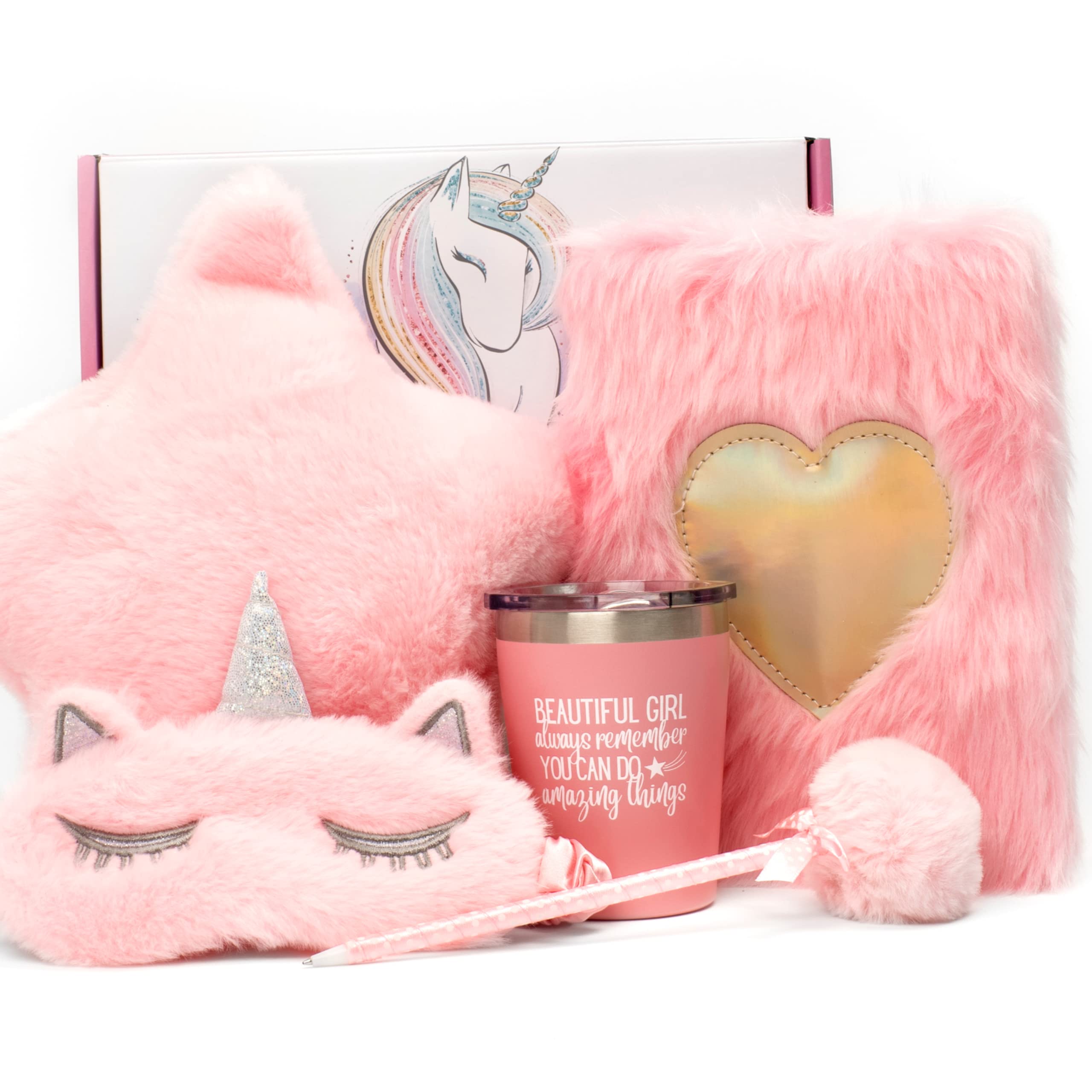 TrueSooth Unicorn Gifts for Girls Age 6-8 - Lavender Plushie/Plush Star Pillow, Girls Unicorn Sleep Mask, Mug, Notebook Set - Birthday for 6, 7, 8 Year Old Girl, Little Girl Gifts