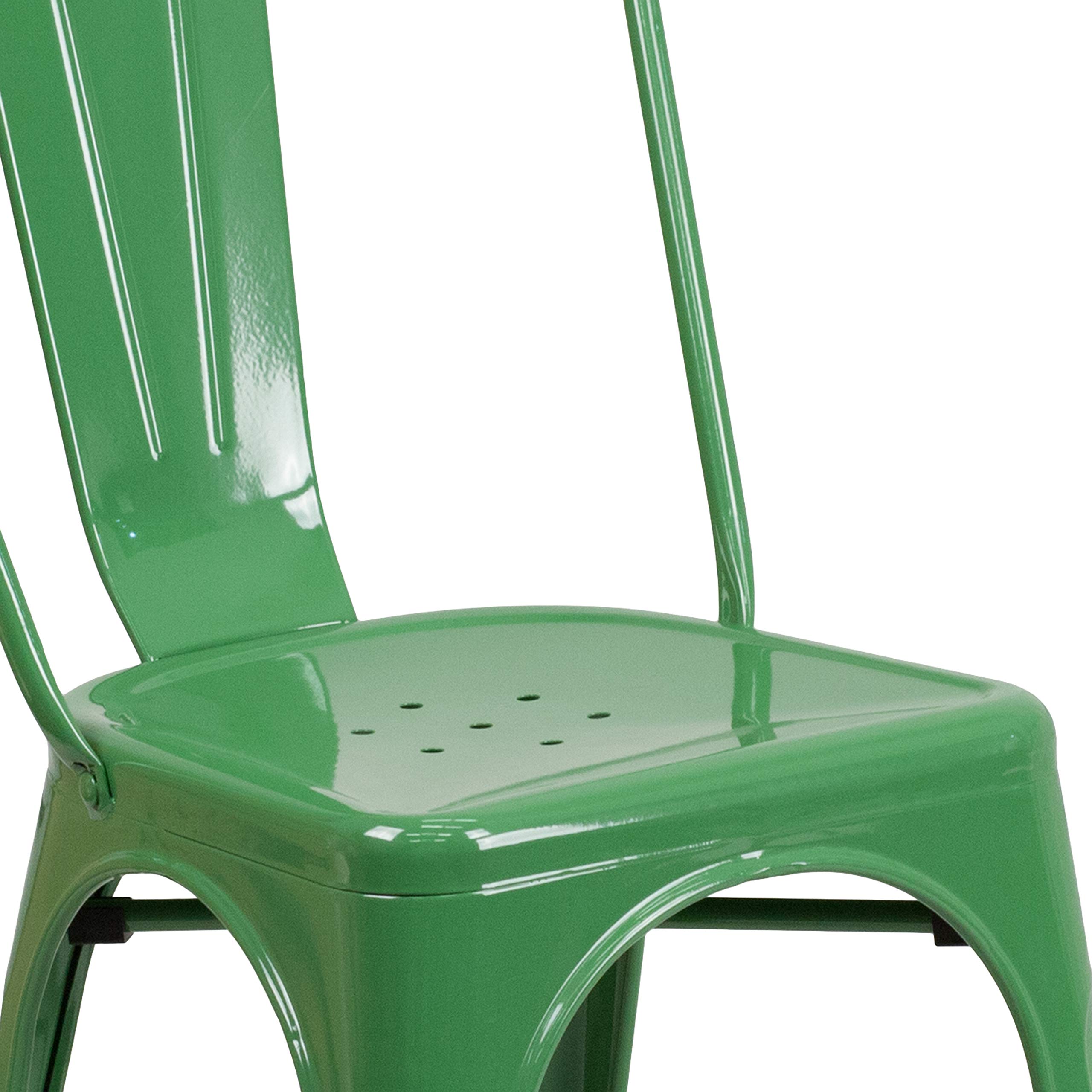 EMMA + OLIVER 4 Pack Green Metal Indoor-Outdoor Stackable Chair - Restaurant Chair - Bistro Chair