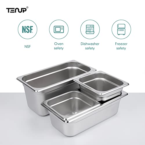 TENUP 6 Pack Anti-Jam Hotel Pans, 1/3 Size 6 Inch Deep, NSF, Commercial 18/8 Stainless Steel Pan,Steam Table Pan, Catering Food Pan