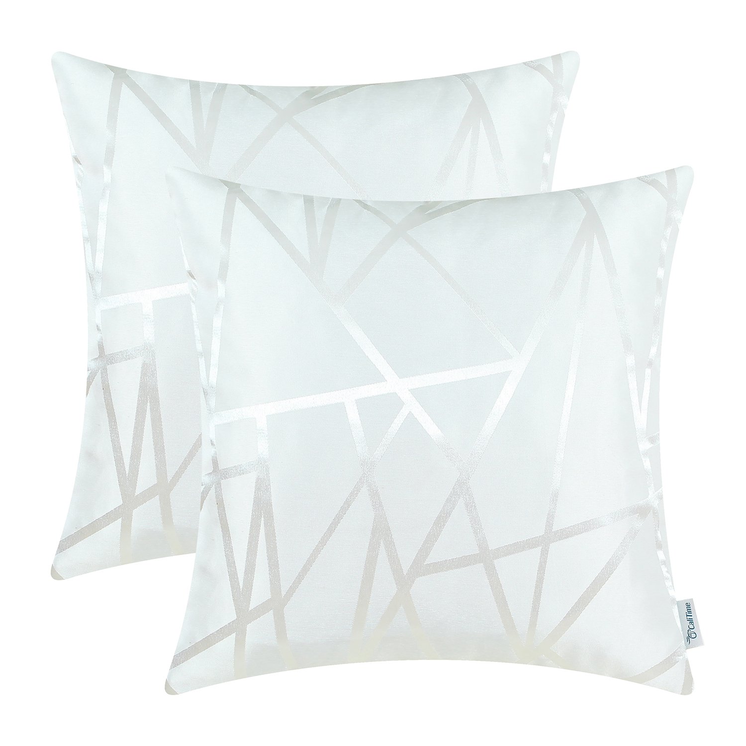 CaliTime Pack of 2 Throw Pillow Covers Cases for Couch Sofa Home Decor Modern Shining & Dull Contrast Triangles Abstract Lines Geometric 16 X 16 Inches White