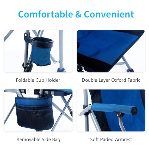 Camping Chairs for Adults,Portable Folding Lawn Chair for Outside,Heavy Duty Camping Chair Support up to 330lbs,Collapsible Outdoor Beach Chair with Cup Holder(Blue)