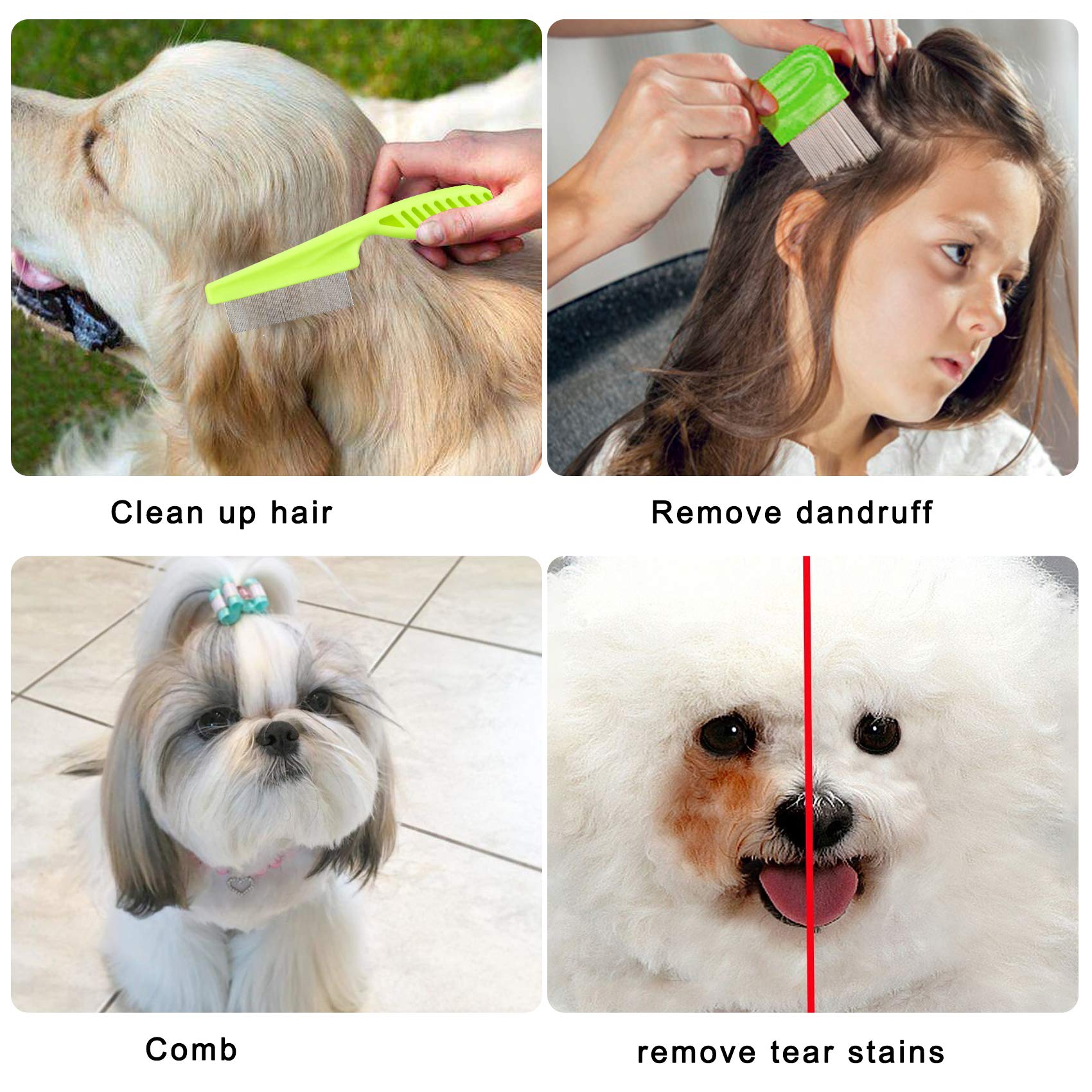 Lamoutor 7Pcs Pet Flea Comb Fine Tooth Comb and Pet Stainless Steel Combs for Dogs Cats Pet