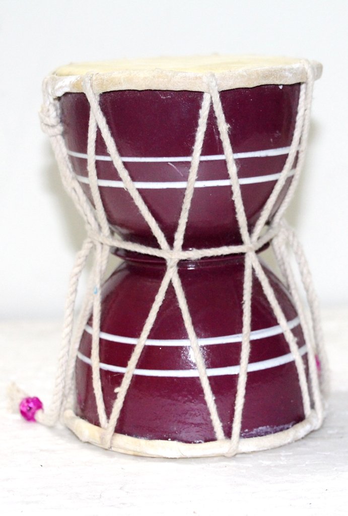 BIG SIZE HANDMADE WOODEN DAMRU OR DAMARU PERCUSSION INDIAN CLASSICAL INSTRUMENT
