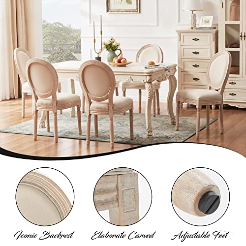 French Country Dining Chairs Set of 2, Farmhouse Dining Chairs with Round Backrest, Mid Century Upholstered King Louis Back Accent Side Chair with Solid Wood Leg for Dining Room Bedroom Kitchen