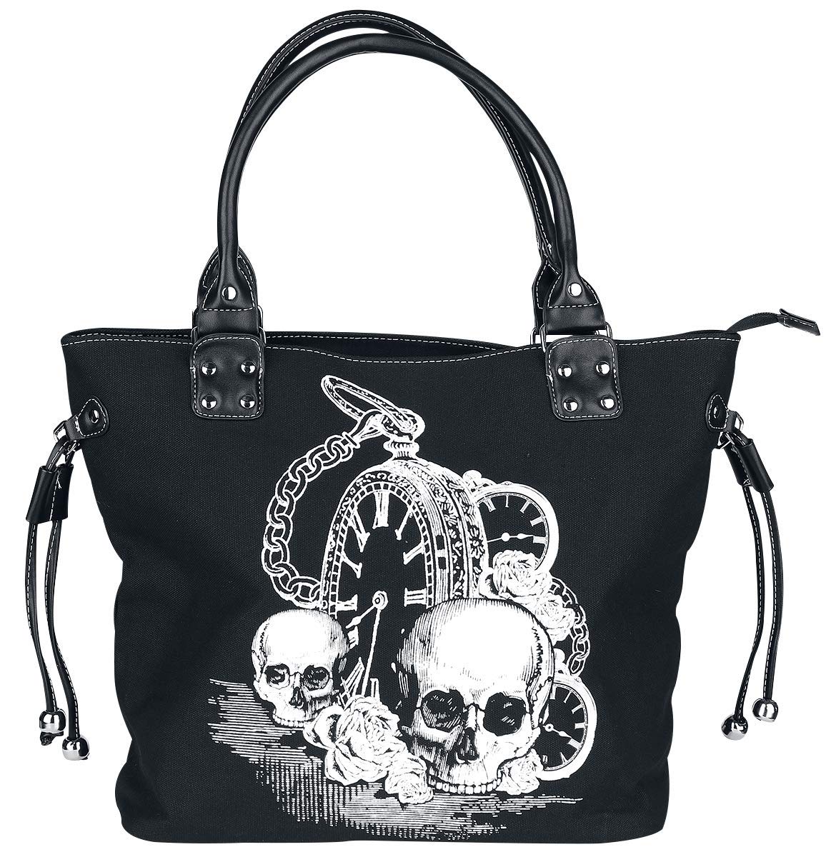 Lost Queen Women's Watch Skull Rose Shoulder Bag | Back in Black Handbag Purse