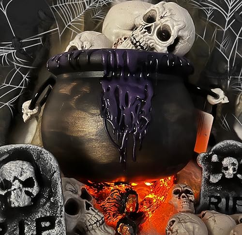 GiftExpress 8 Inches Black Magic Cauldron with Light-up Candy Pot for Halloween Decoration, Horror Scene Decoration Holiday Décor Theme Party