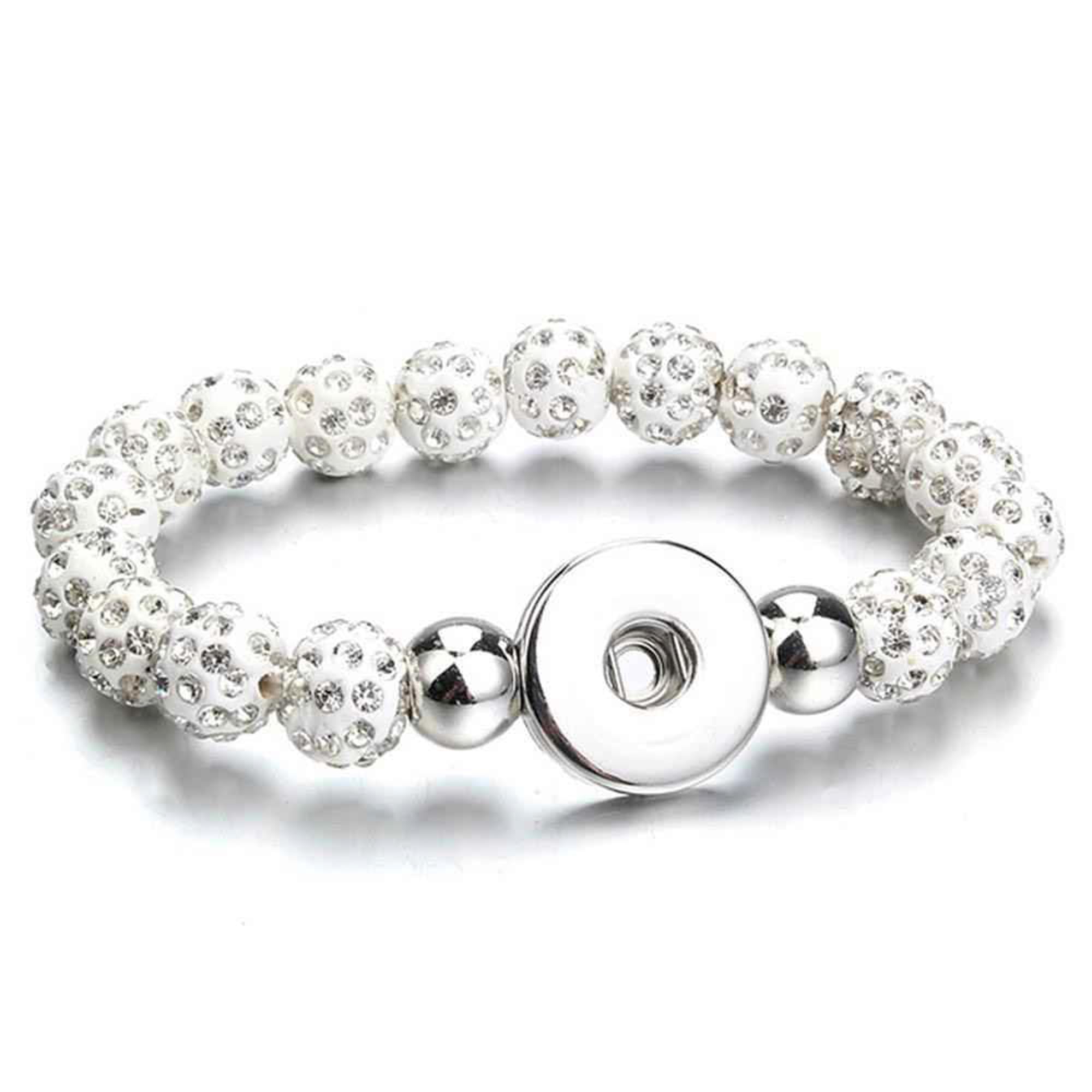 Choose a Color | Snap Jewelry Stretch Bead Ginger Charm Bracelet 6.5 inch Sparkle Band Fits 18MM 20MM Women's Custom Buttons (White)