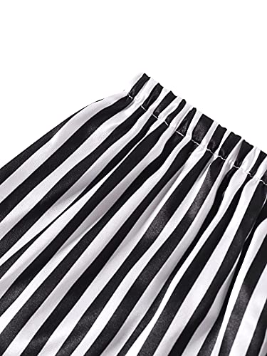 LYANER Women's Striped Silky Satin Pajamas Short Sleeve Top with Shorts Sleepwear PJ Set Black Small