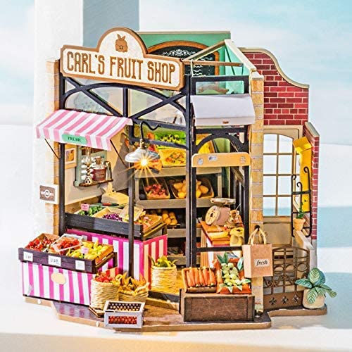 ROBOTIME DIY Miniature Dollhouse Kit with Furniture Miniature Room Kit for Adults 1:24 Scale Dollhouse - Carl's Fruit Shop