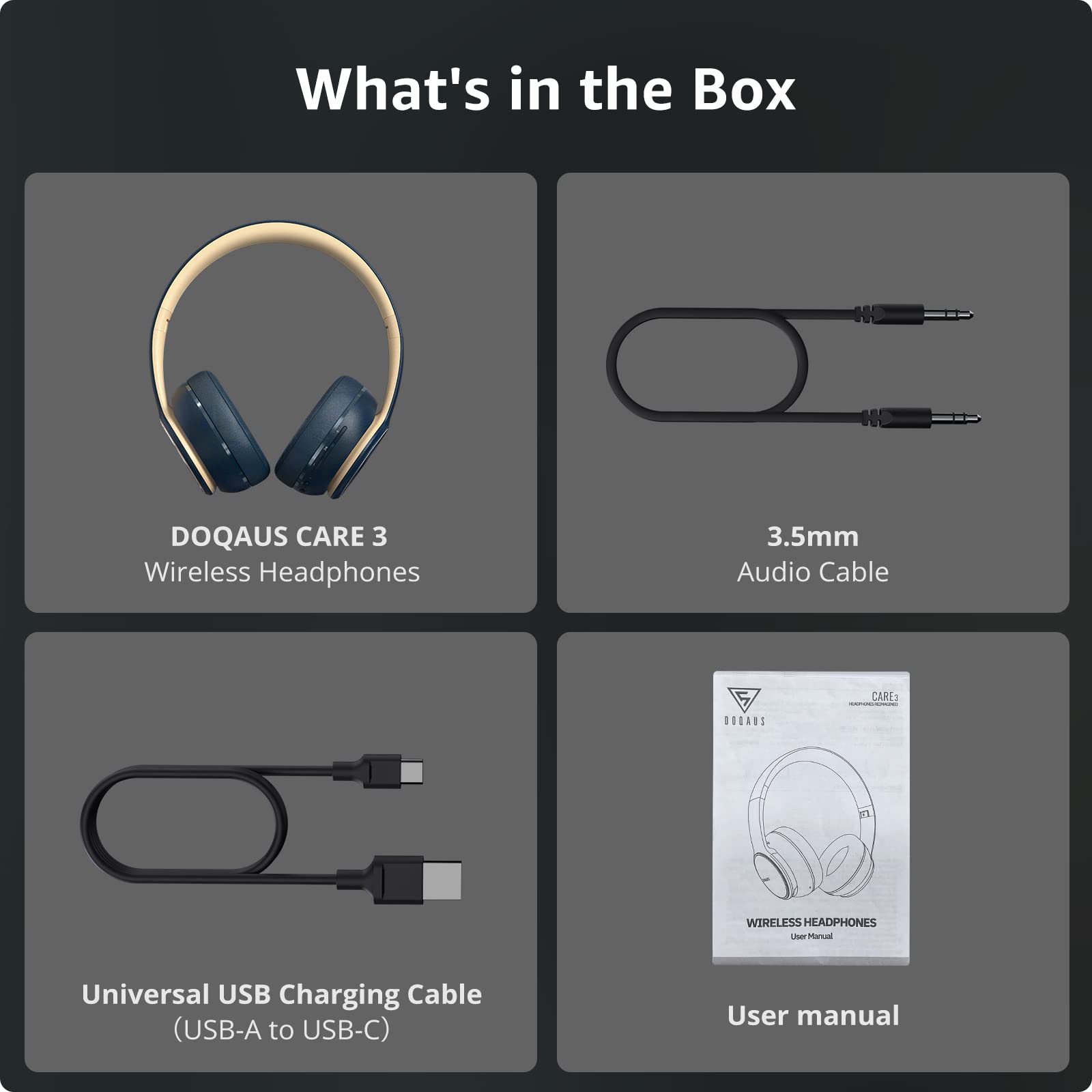 DOQAUS Bluetooth 5.3 Wireless Headphones On-Ear, 40H Playtime Bluetooth Headphones with 3EQ Modes, HiFi Stereo Headphones with Microphone, Premium Sound & Stable Connection for Phone/PC/Tablet(Black)