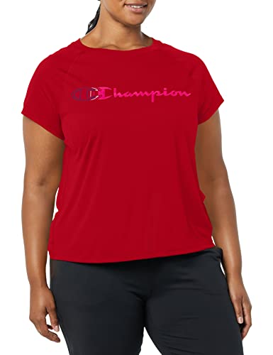 Champion Plus Size, Moisture-Wicking Crewneck Tee, Best Short Sleeve Shirts for Women, Cheerful Red-586QFA, 2X