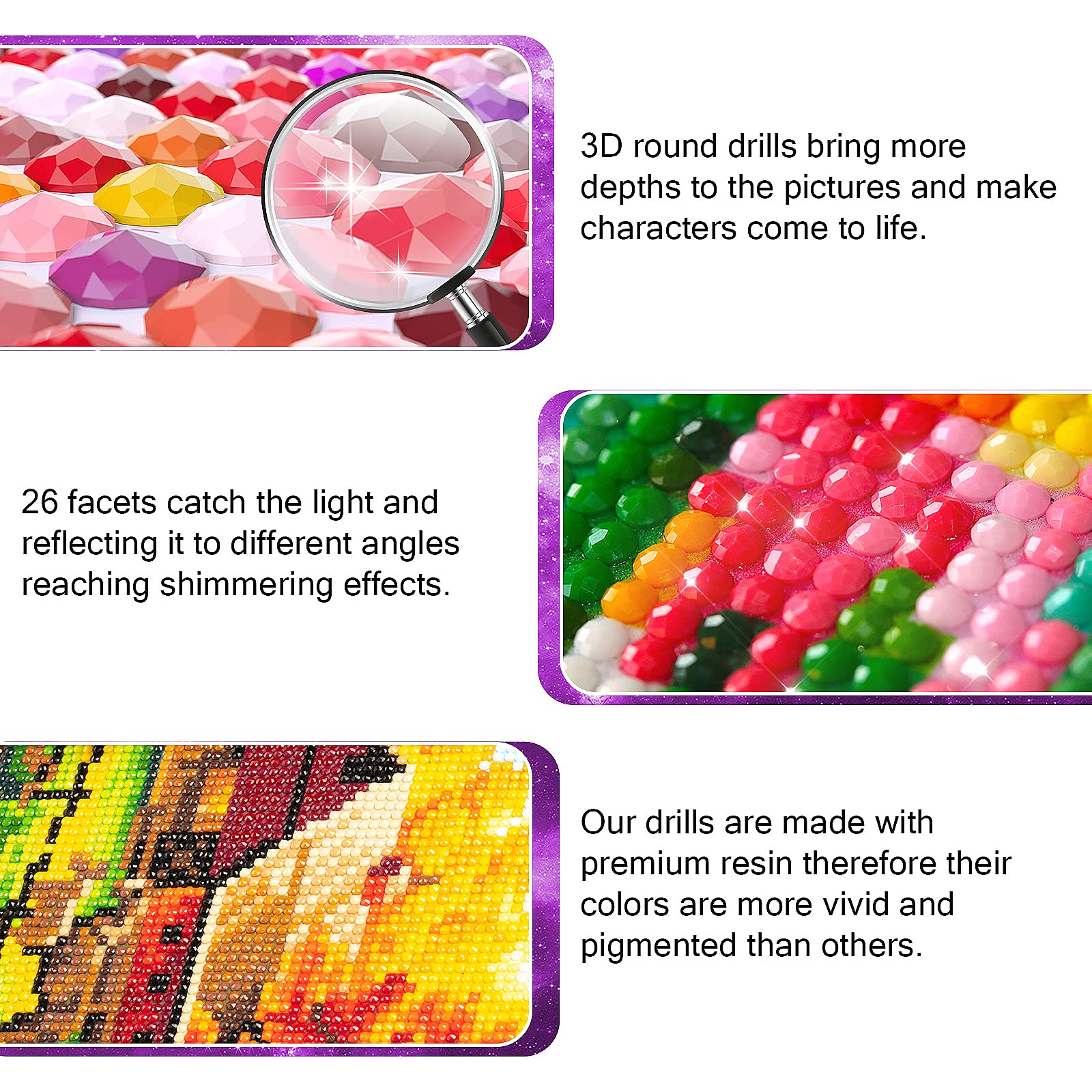 cupmod 5D Diamond Painting Kits for Adults, Round Drill Sun and Moon Night Scene Tree, 4 Pack Diamond Art Kits for Adults Kids Beginner Suitable for Home Decoration 11.8 X 11.8 Inches