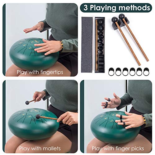 Steel Tongue Drum, Horse 12 Inch 13 Tones Tank Drum C Key Percussion Steel Drum Kit with Drum Mallets Note Stickers Finger Picks Mallet Bracket and Gig Bag…