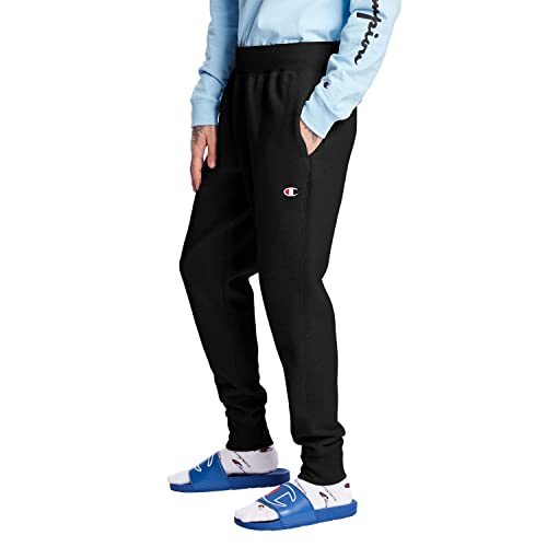 CHAMPION Reverse Weave Joggers, Comfortable, Fleece Pants for Men, 30.5", Black C Logo, Medium