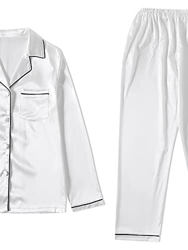 LYANER Women's Pajamas Set 7pcs Silk Satin Sleepwear Loungewear Cami Shirt Pj Set White Small