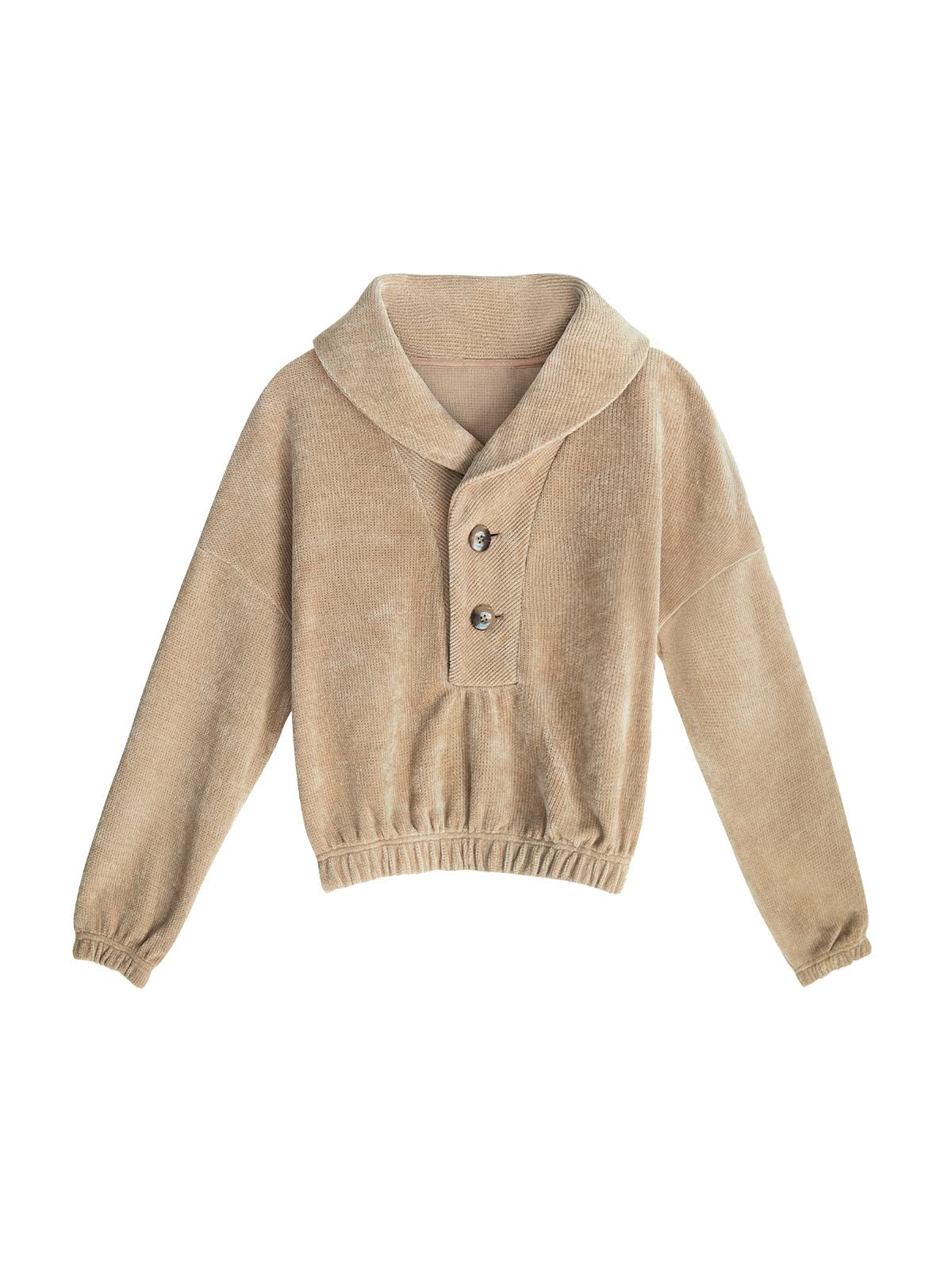 CUPSHE Women's Long Sleeve Sweatshirt Half Placket Button Front Casual Pullover Tunic Tops, XL Khaki