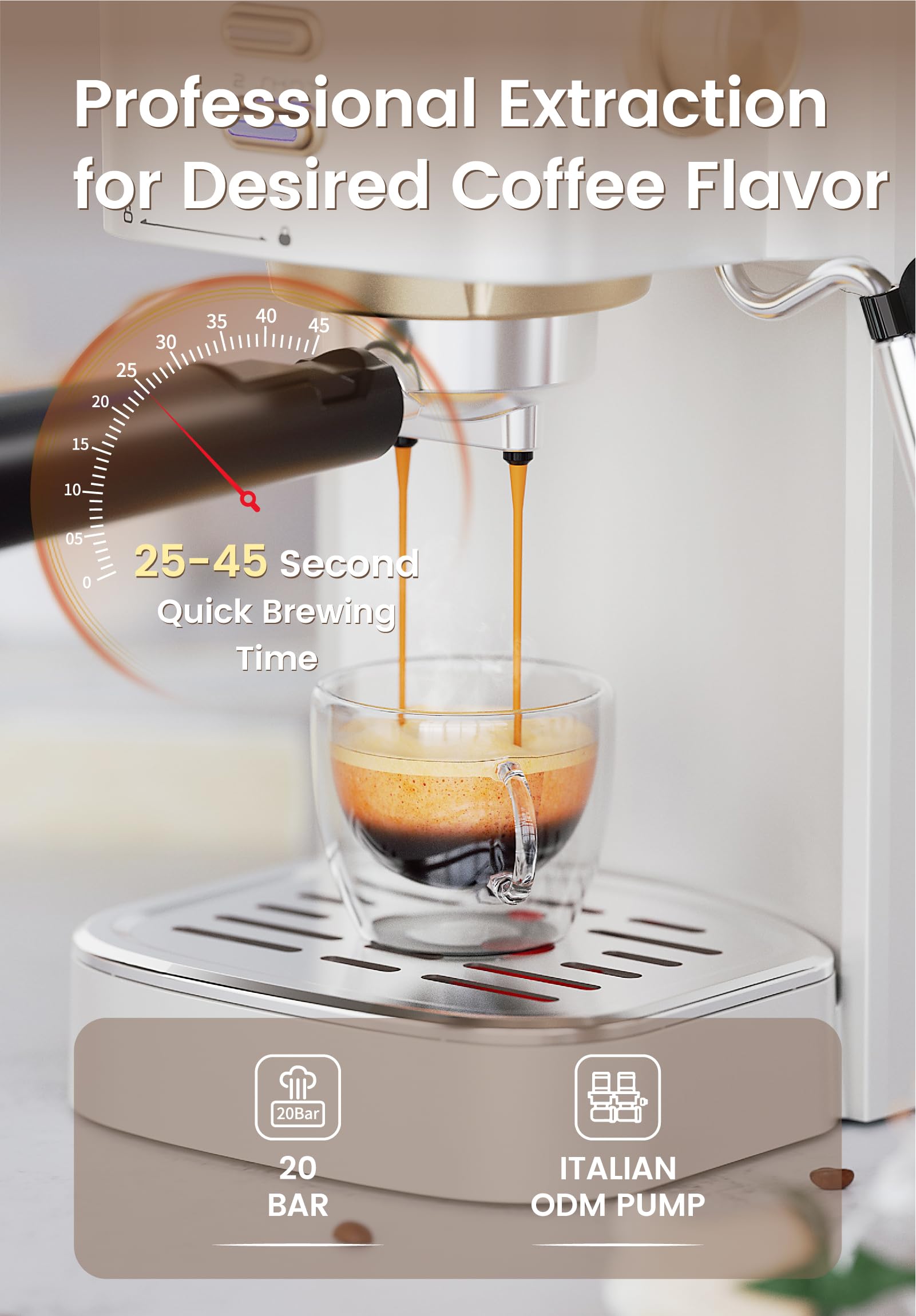 Gevi Espresso Machine 20 Bar High Pressure,Compact Espresso Machines with Milk Frother Steam Wand,Cappuccino & Latte Maker with Volume Control for Home,Espresso Maker,Gift for Coffee Lover