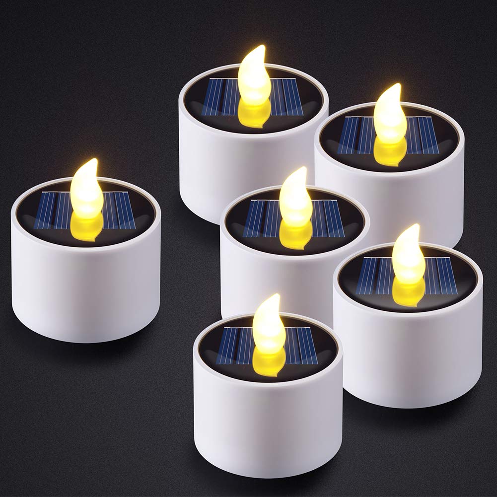 PChero 6pcs Solar Candles Outdoor Waterproof, Rechargeable LED Flameless Votive Pumpkin Tea Lights with Dusk to Dawn Sensor for Lantern Garden Camping Party Home Decor