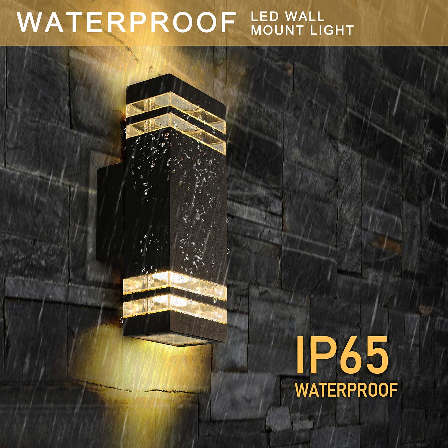 LANFU 12.8inch LED Outdoor Rectangular Modern Wall Sconce Waterproof 12W, Black Exterior Wall Light Fixture Outside for House Patio Garage,2700k Warm White, IP65 Waterproof Up and Down Light (1 PCS)