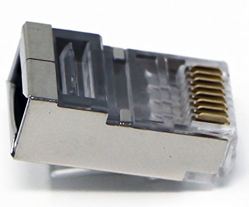 Tupavco TP807 Shielded CAT6 RJ45 Crimp Connector (100 Pack Bag) 8P8C STP Ethernet Network Cable Plug Crimp Jack, Metalic