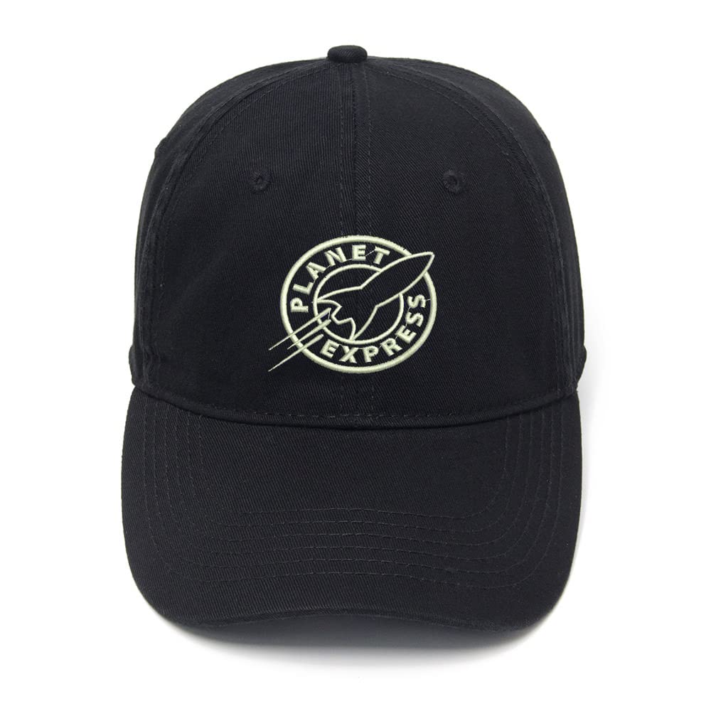 Cijia-Cijia Men's Baseball Caps Planet Express Futurama Embroidered Dad Hat Washed Cotton Embroidery Hat (Black,7 3/8)