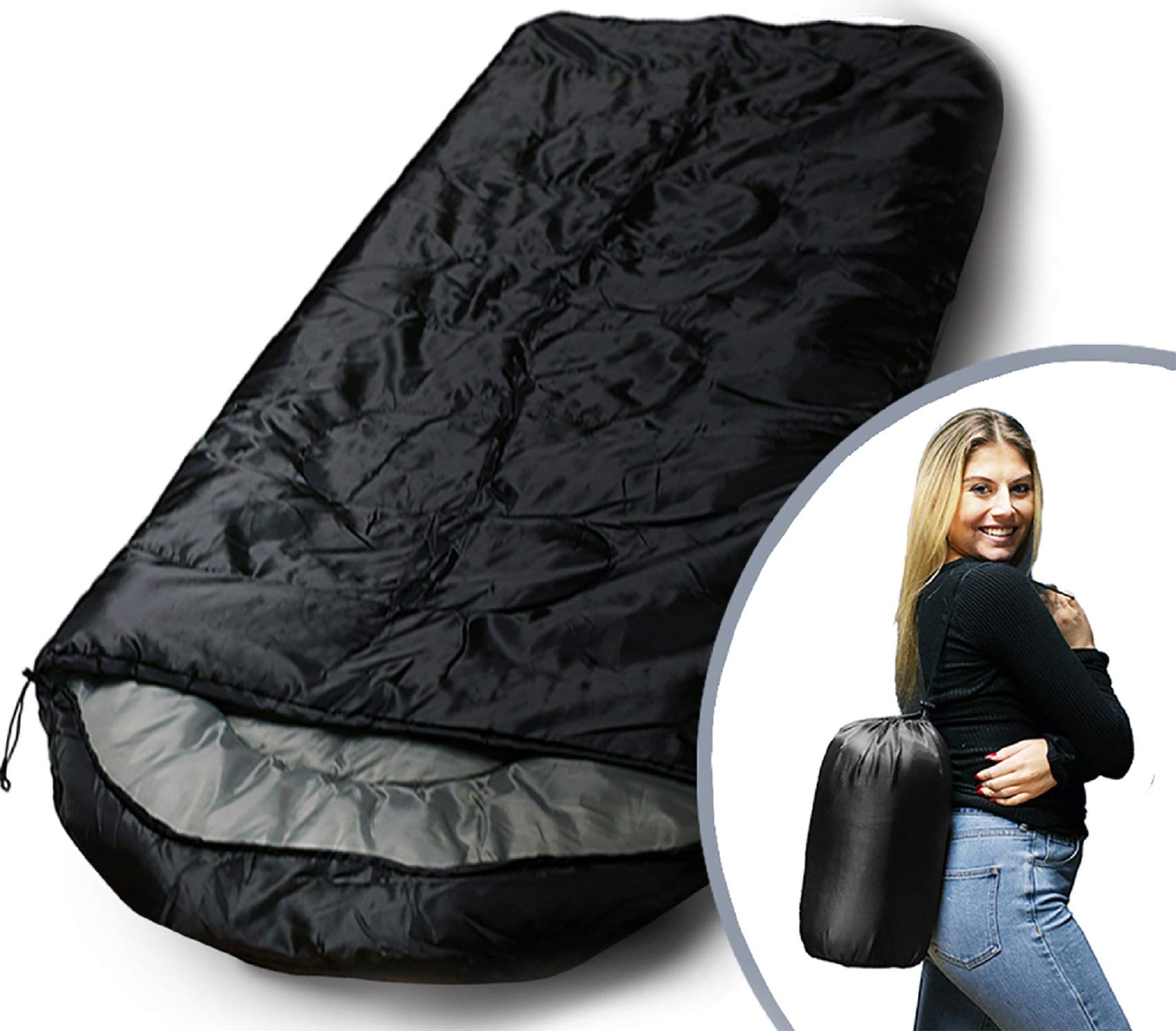 Camping Lightweight Sleeping Bag – 3 Season Warm & Cool Weather – Outdoor Gear, Adults and Kids, Hiking, Waterproof, Compact, Sleeping Bags Bulk Wholesale (1 Pack Black)
