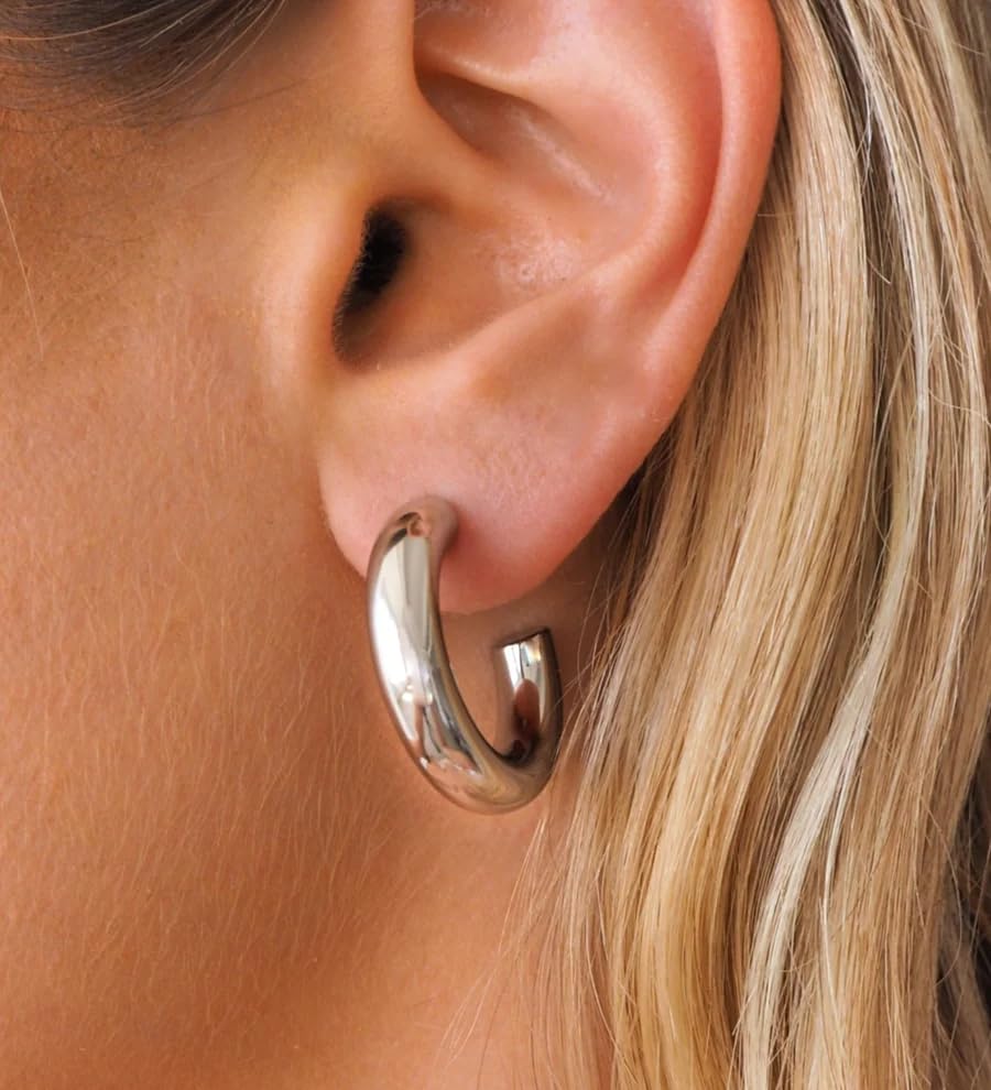 CONRAN KREMIX Thick Silver Chunky Hoop Earrings Lightweight Open Hoops For Women 20MM