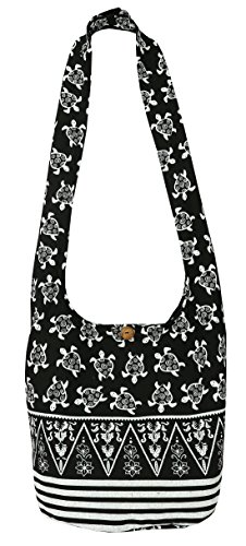 Lovely Creations Hippie Boho New Elephant Crossbody Bohemian Gypsy Sling Shoulder Large Size (Turtle L Black)