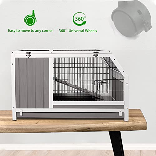 Gowoodhut Rabbit Cage On Wheels Outdoor Rabbit Hutch with Ramp, Pull Out Tray Indoor Wooden Guinea Pig House Bunny Hutch for for 1-2 Rabbit Guinea Pig Hedgehogs (GREYWHITE)
