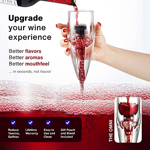 Vintorio Wine Aerator OMNI Set - Premium Decanter for Red Wine Lovers with Gift Box, Velvet Bag, and Mini Stand - Durable, Crystal Clear Acrylic