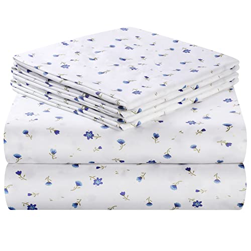 HOMEIDEAS 6 Piece Printed Full Size Bed Sheets, Extra Soft Brushed Microfiber 1800 Bedding Pattern Sheets, Deep Pocket, Wrinkle & Fade Free, Blue Floral