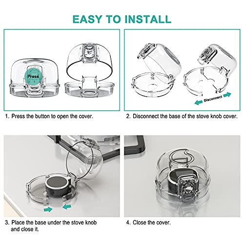 Stove Knob Covers for Child Safety (5 + 1 Pack) Double-Key Design and Upgraded Universal Size Gas Knob Covers Clear View Childproof Oven Knob Covers for Kids, Babies (Clear)