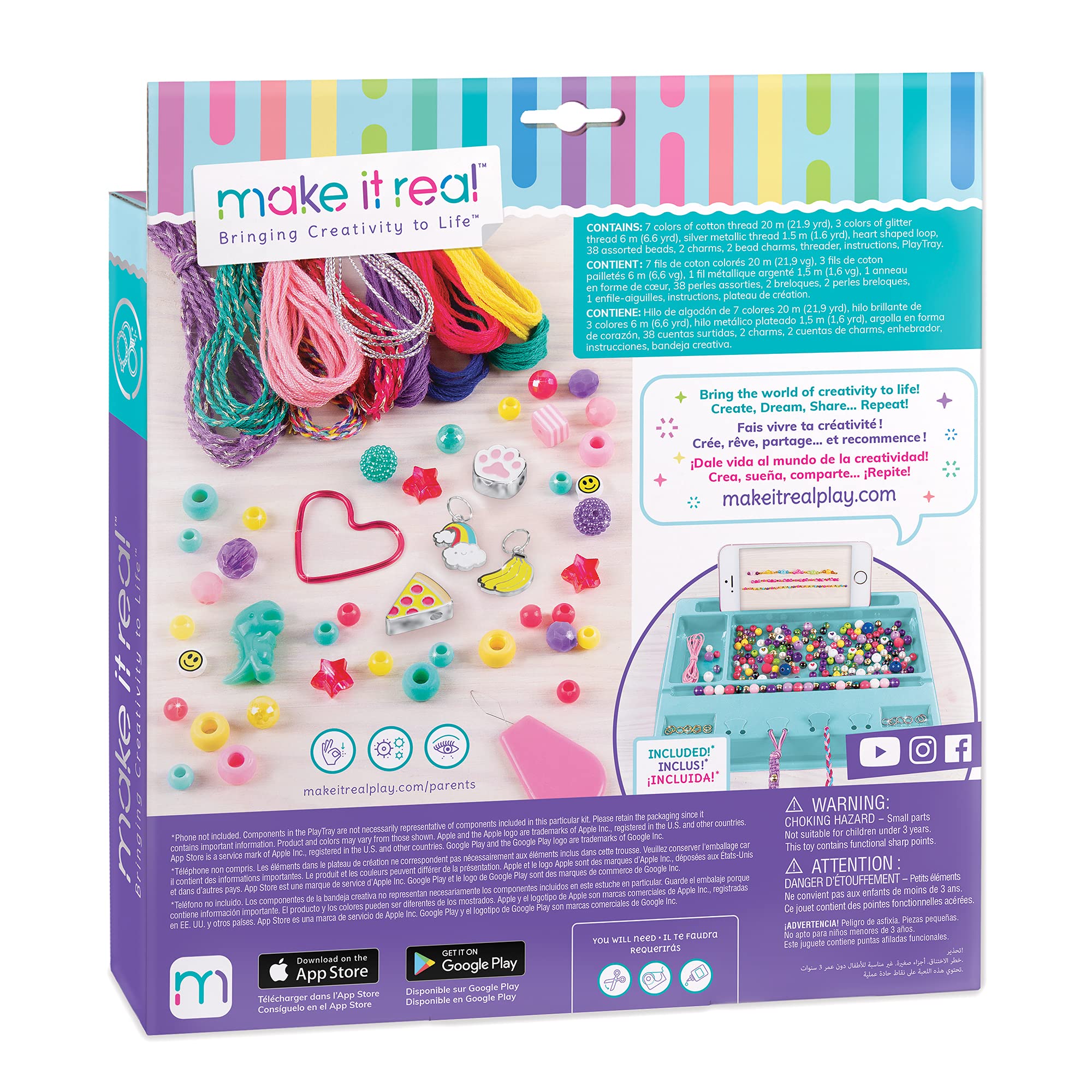 Make It Real - Good Vibes Bracelets Kit - DIY Charm Bracelet Making Kit with Case - Friendship Bracelet Kit with Beads, Charms & Thread - Arts & Crafts Bead Kit for Girls - Makes 5 Bracelets