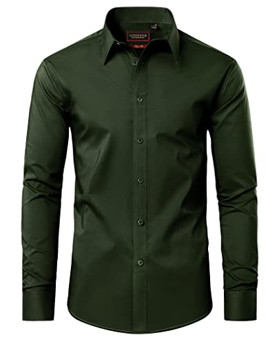 Lion Nardo Dress Shirts for Men Long Sleeve Mens Dress Shirts Regular Fit Casual Button Down Shirts Cotton Dress Shirts Army Green