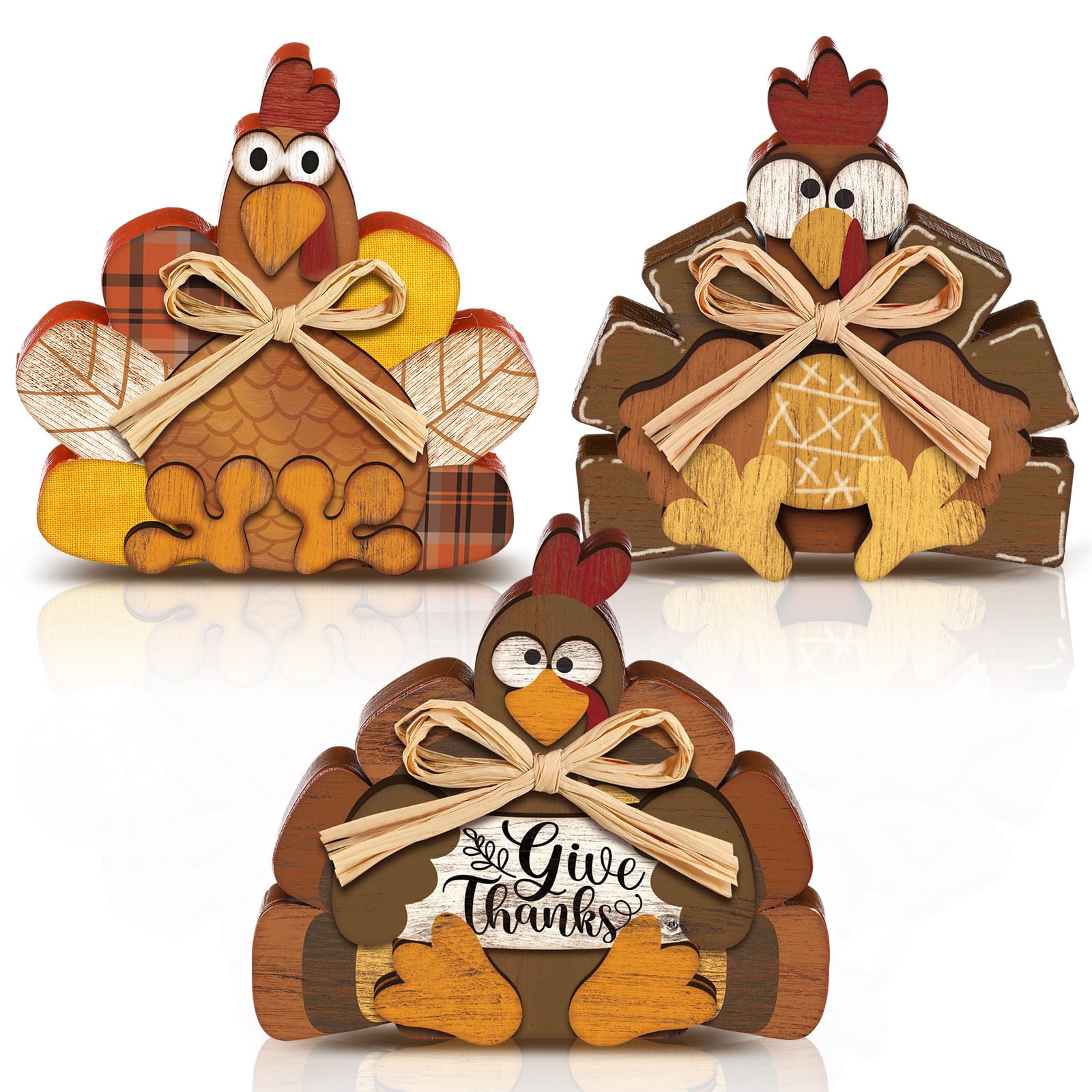 Ferraycle 3 Pcs Thanksgiving Turkey Decor Fall Decor Autumn Farmhouse Sign Rustic Tiered Tray Decorations Table Centerpieces Standing Wooden Block Sign for Halloween Home Kitchen